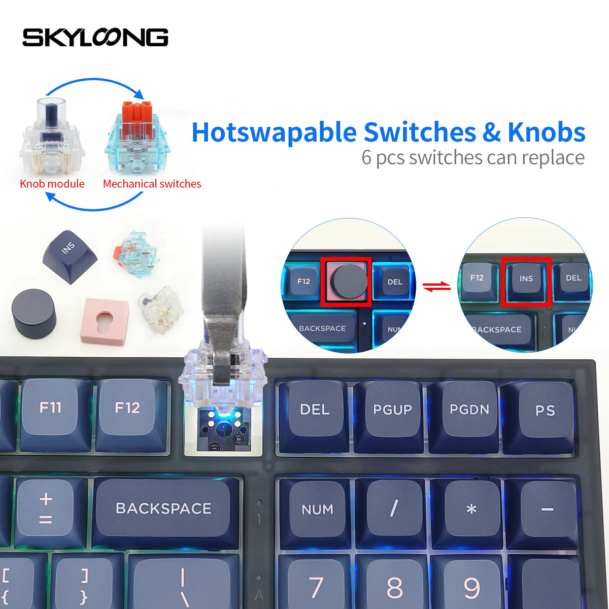 SKYLOONG GK980 Dye-Sub PBT - BluePink(Mechanical & Hot Swappable)